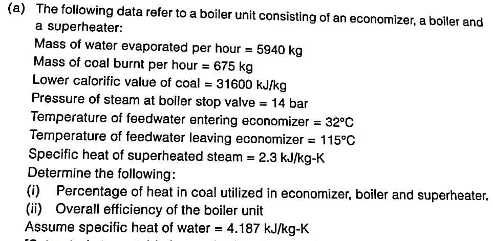 Solved a) The following data refer to a boiler unit | Chegg.com