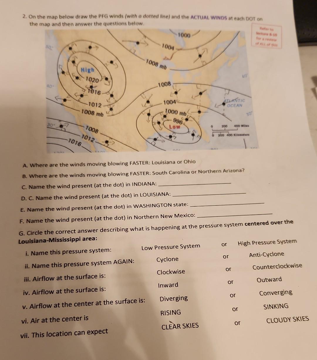 Solved 2. On the map below draw the PFG winds (with o dotted | Chegg.com