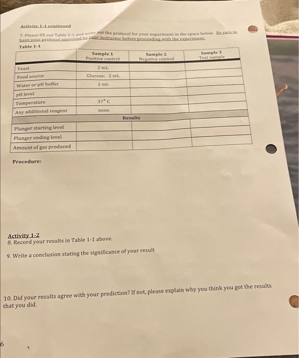 Solved Activity 1-1 continued 7. Please fill out Table 1-1 | Chegg.com