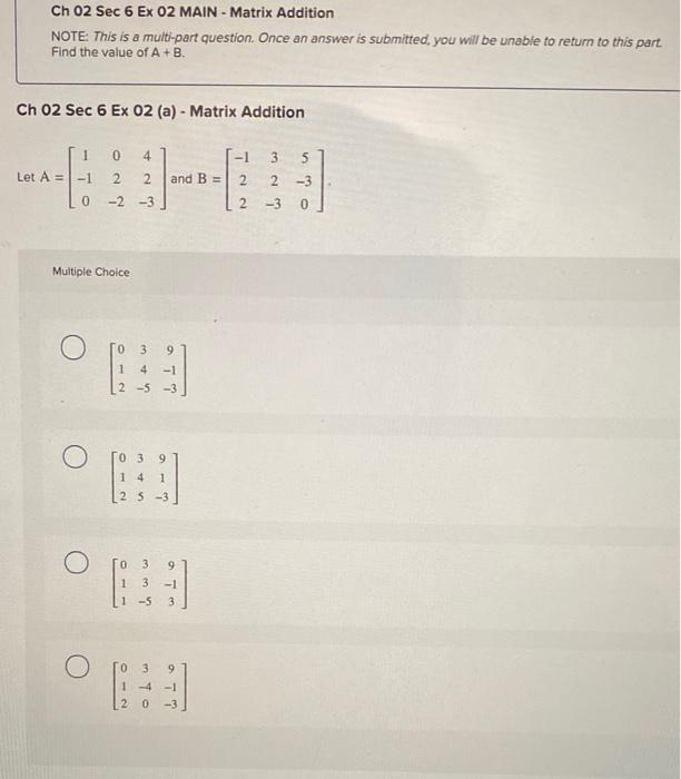 Solved Ch 02 Sec 6 Ex 01 MAIN - Matrix Basics NOTE: This is | Chegg.com