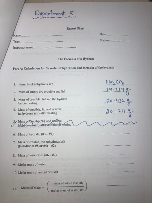 Solved Experiment- Report Sheet Date. Name. Team... | Chegg.com