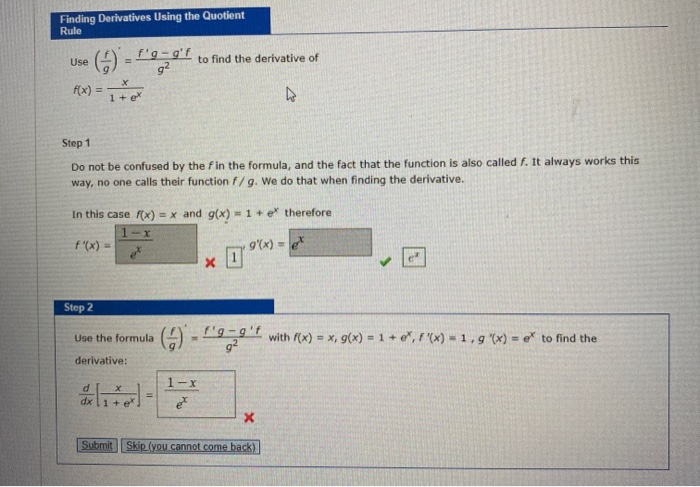Solved Finding Derivatives Using the Quotient Rule Use | Chegg.com