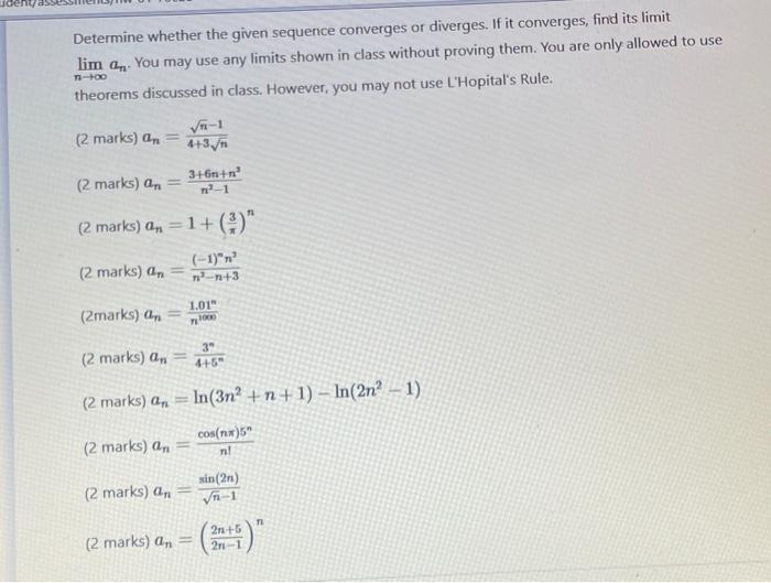 Solved Determine whether the given sequence converges or | Chegg.com