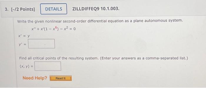 Solved Write The Given Nonlinear Second Order Differential