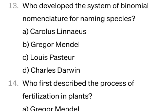 Solved biology: Who developed the system of binomial | Chegg.com