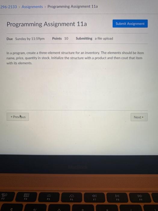 Solved 296-2133 Assignments Programming Assignment 11a | Chegg.com