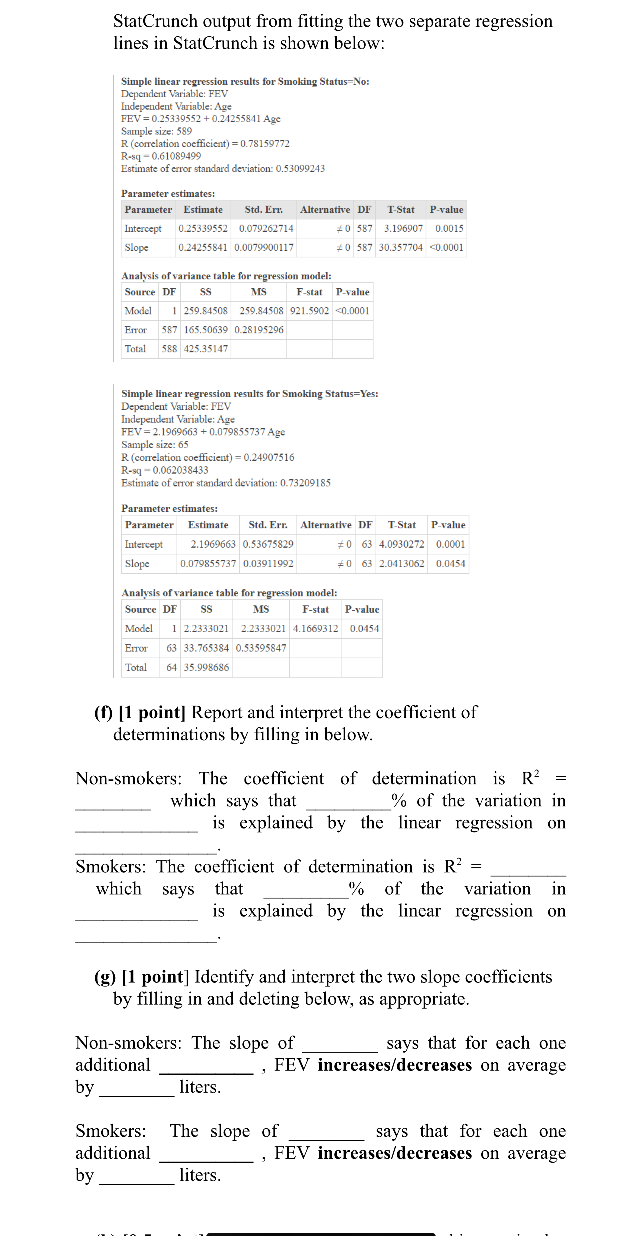 Solved StatCrunch output from fitting the two separate | Chegg.com