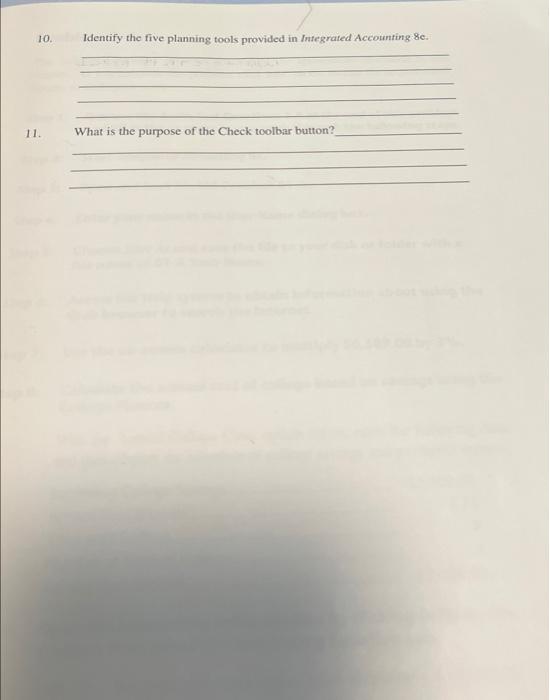 Solved 10. 11. Identify the five planning tools provided in | Chegg.com