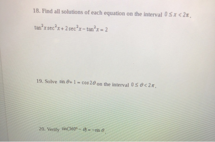Solved 18. Find all solutions of each equation on the | Chegg.com