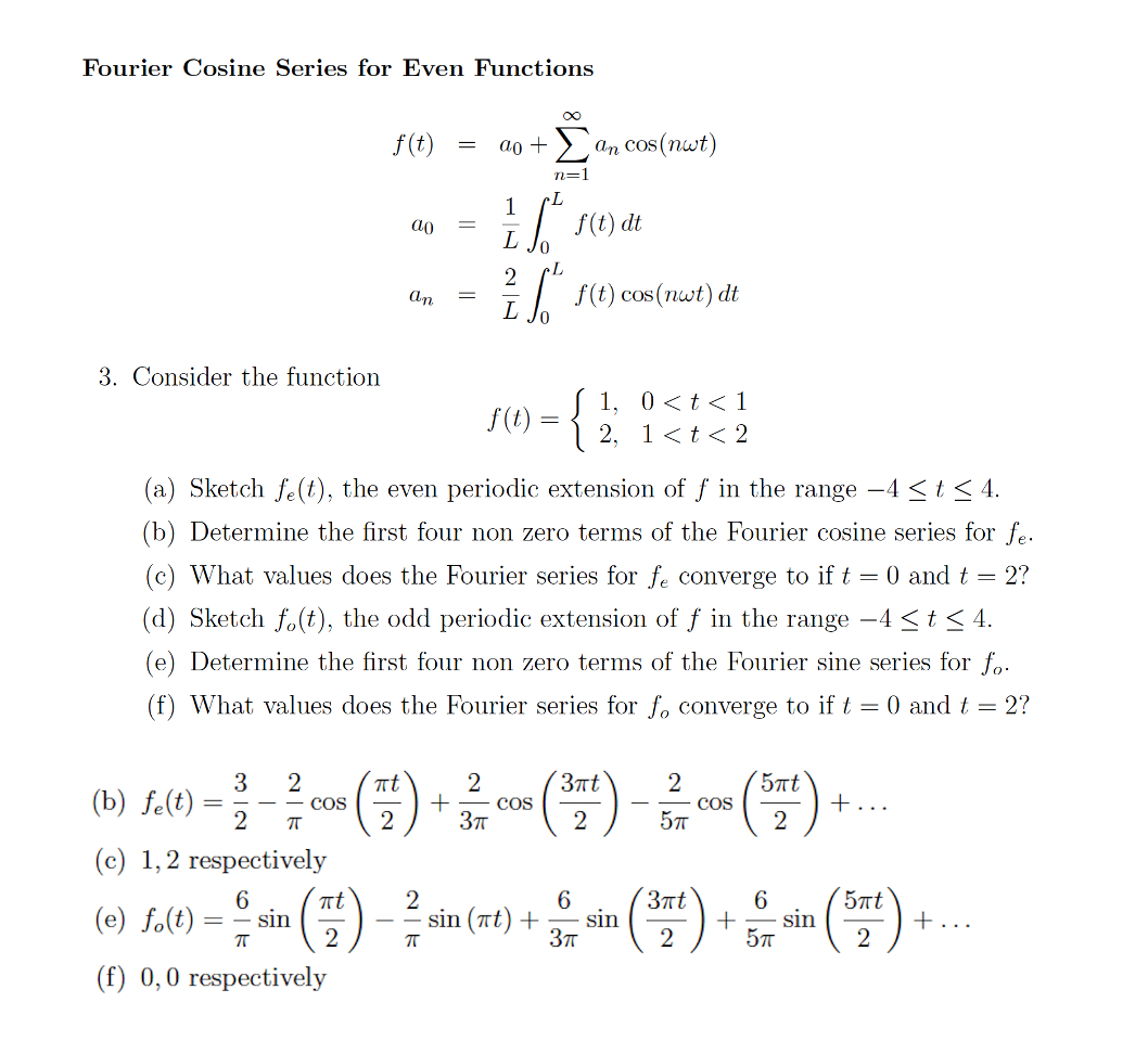 Solved Fourier Cosine Series for Even | Chegg.com
