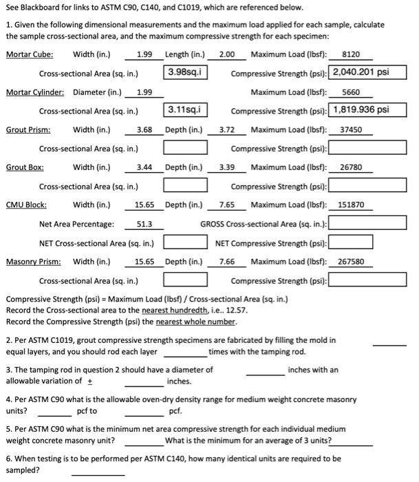 Solved See Blackboard for links to ASTM 290, C140, and | Chegg.com