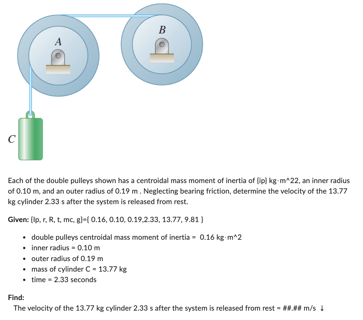Solved Each of the double pulleys shown has a centroidal | Chegg.com