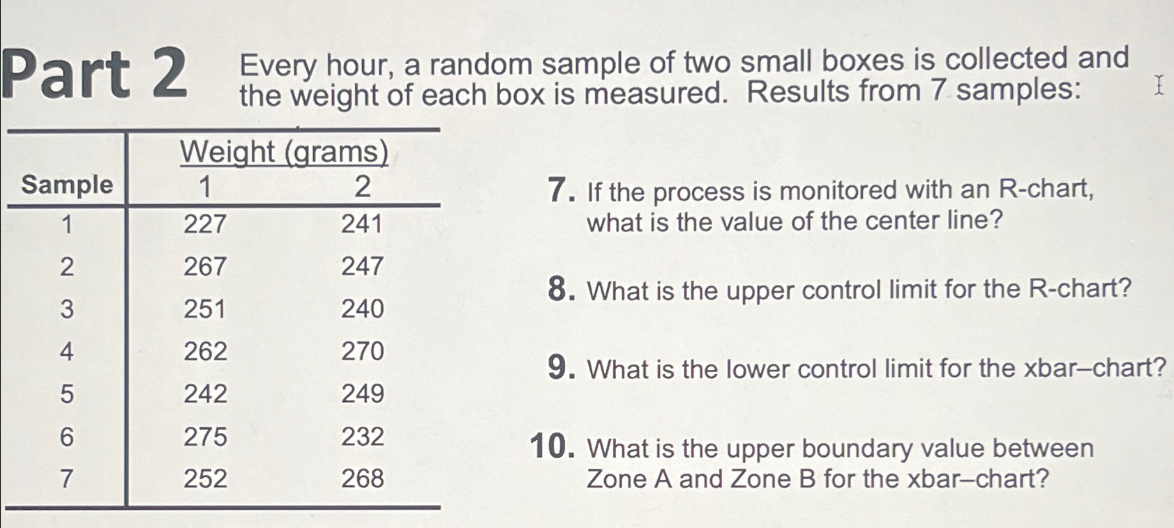 Solved Part 2Every hour, a random sample of two small boxes | Chegg.com