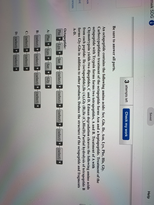 Solved 20 WR SDG Saved Help 3 3 attempts left Check my work | Chegg.com