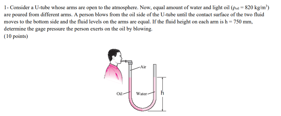 Solved 1- ﻿Consider a U-tube whose arms are open to the | Chegg.com