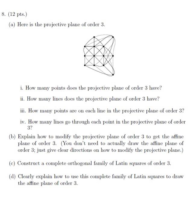 Solved 8. (12 pts.) (a) Here is the projective plane of | Chegg.com