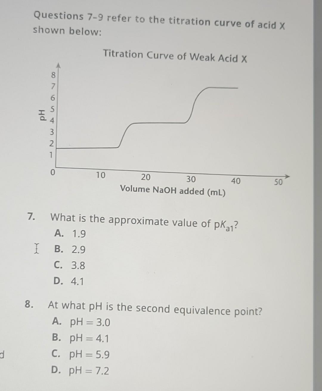 Solved Questions 7-9 refer to the titration curve of acid x | Chegg.com Solved Questions 7-9 refer to the titration curve of acid x | Chegg.com