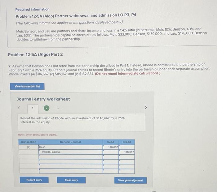 Solved Required information Problem 12.5A (Algo) Partner | Chegg.com