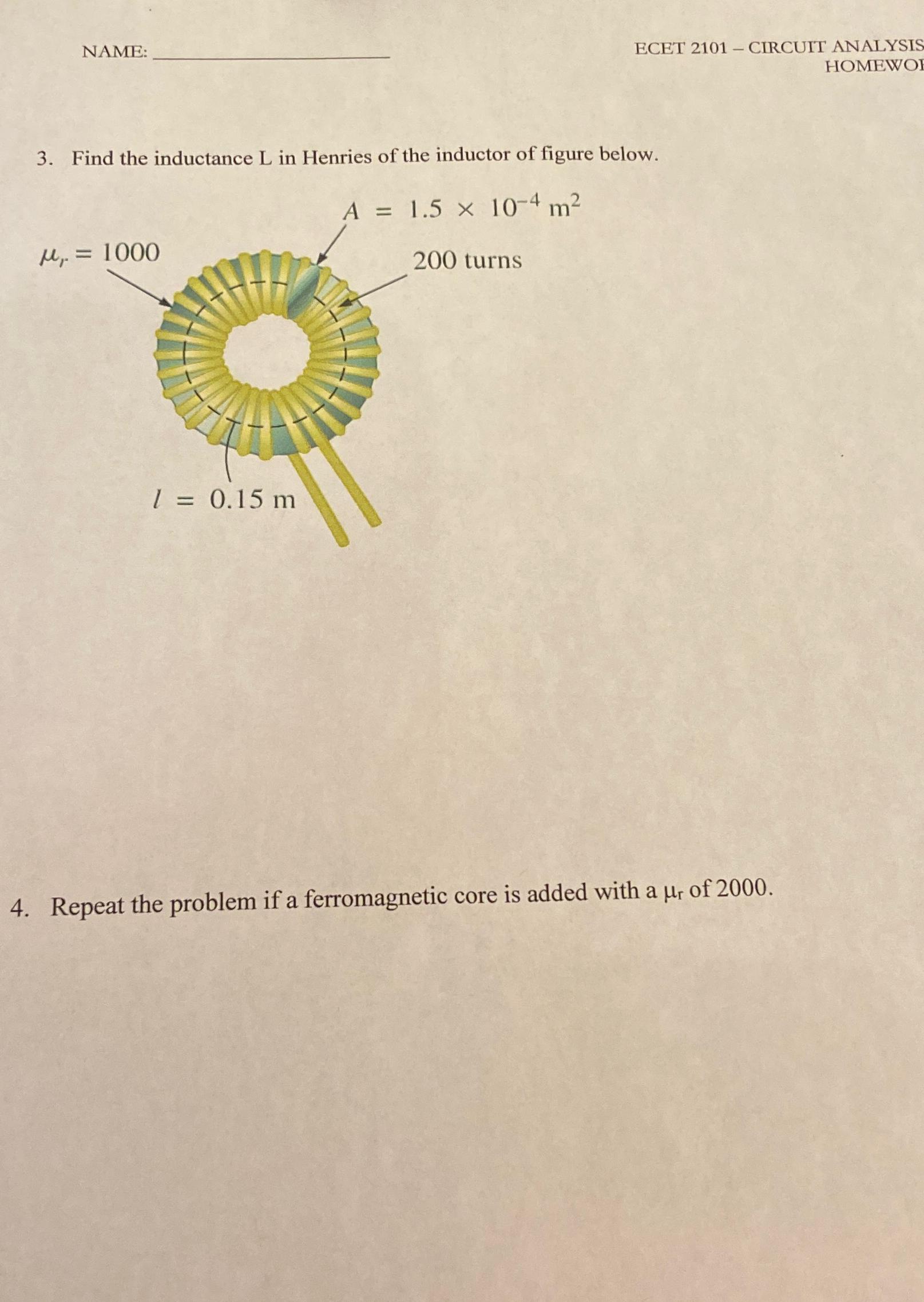 Solved NAME:ECET 2101 - ﻿CIRCUIT ANALYSISHOMEWO3. ﻿Find the | Chegg.com