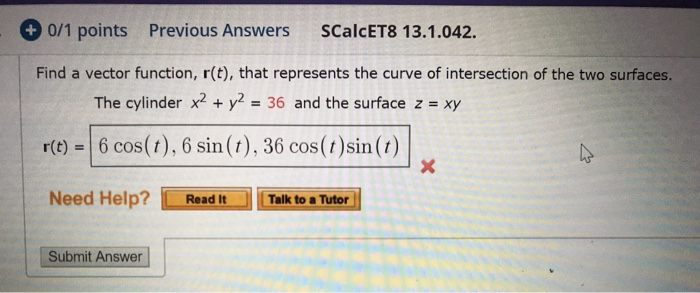 Solved Previous Answers +0/1 points SCalcET8 13.1.042. Find | Chegg.com