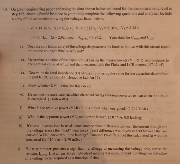 19. On green engineering paper and using the data | Chegg.com