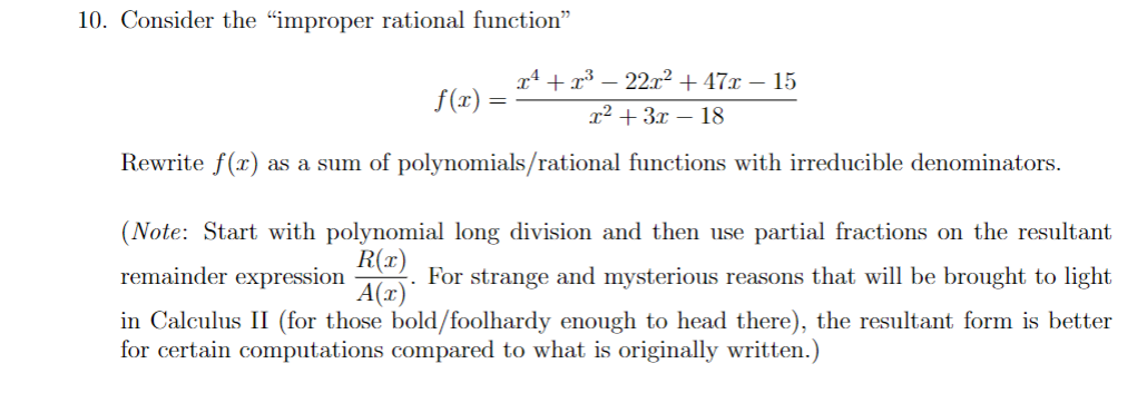 Consider the "improper rational | Chegg.com