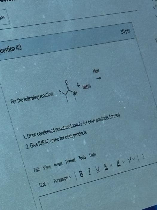 Solved ons question 43 b For the following reaction: F + | Chegg.com