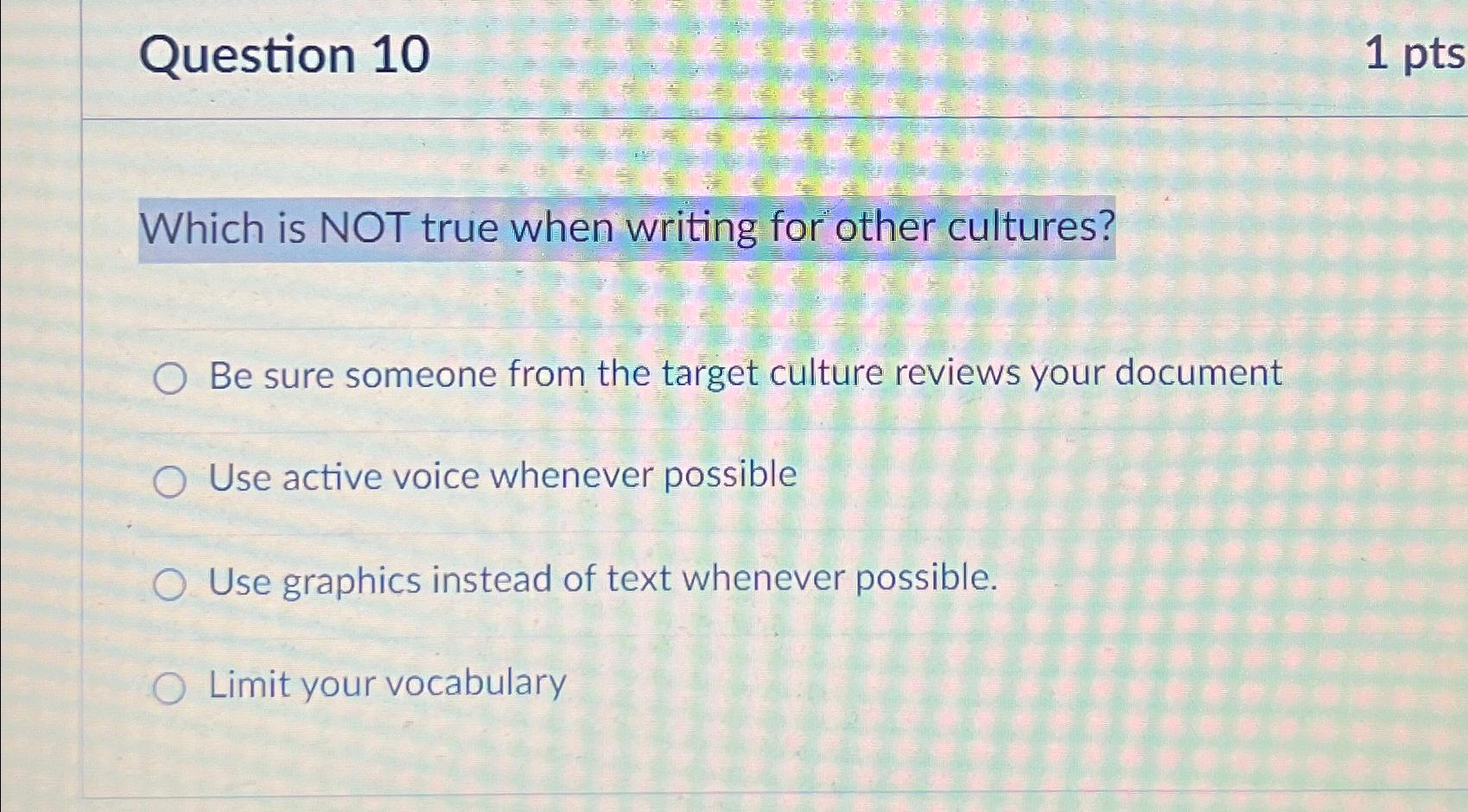 Solved Question 101 ﻿ptsWhich is NOT true when writing for | Chegg.com