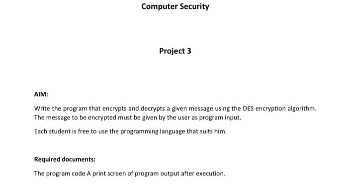 Solved Computer Security Project 3 AIM: Write the program | Chegg.com