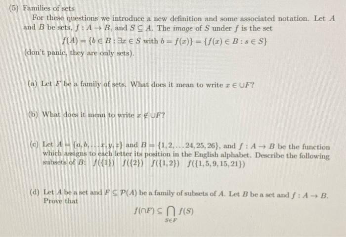 Solved 5) Families of sets For these questions we introduce | Chegg.com