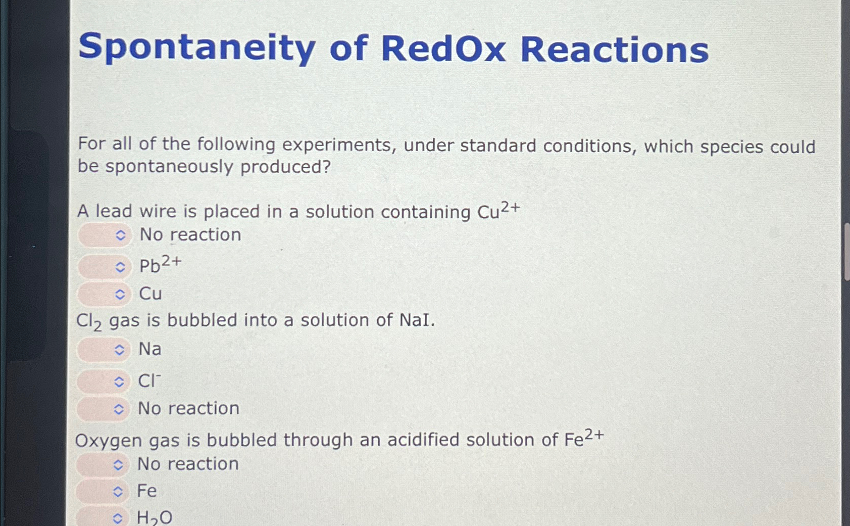 Spontaneity of RedOx ReactionsFor all of the | Chegg.com