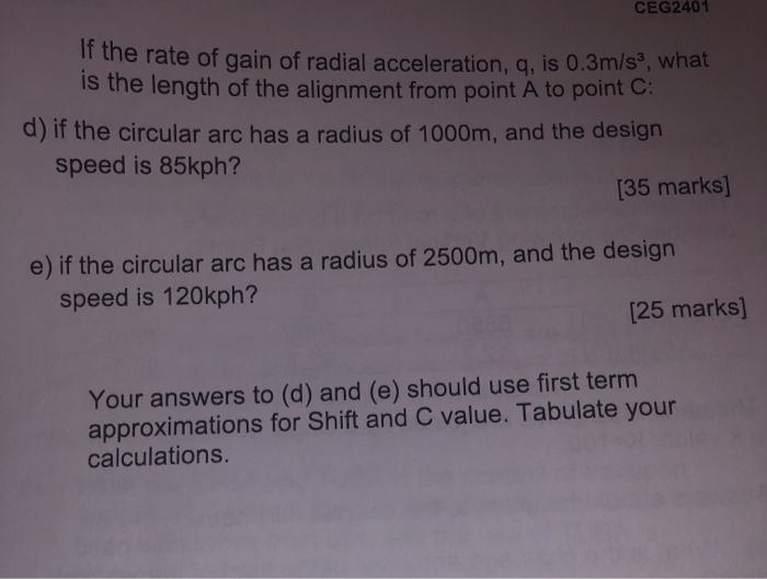 Solved A road alignment passes from one straight tangent | Chegg.com