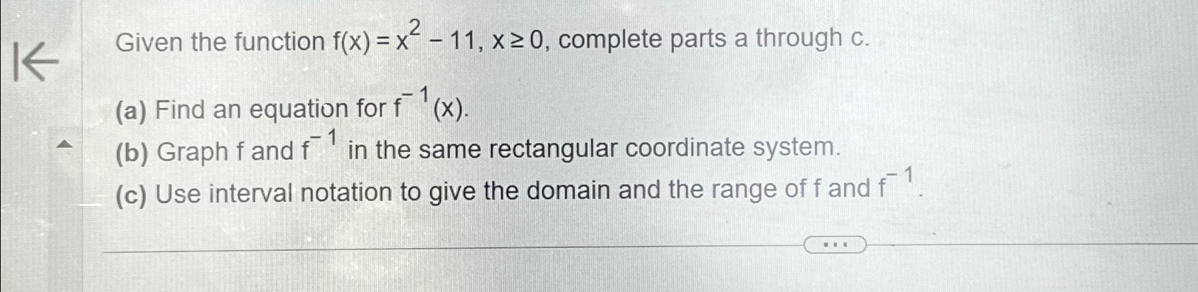 Solved Given the function f(x)=x2-11,x≥0, ﻿complete parts a | Chegg.com