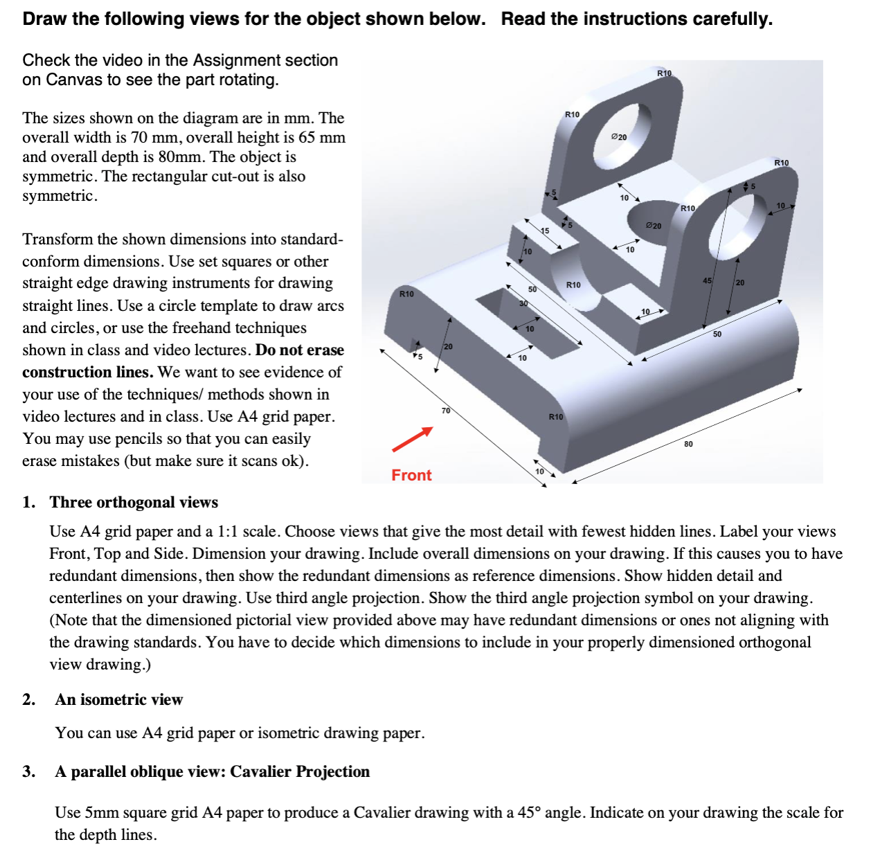 Solved Draw the following views for the object shown below. | Chegg.com