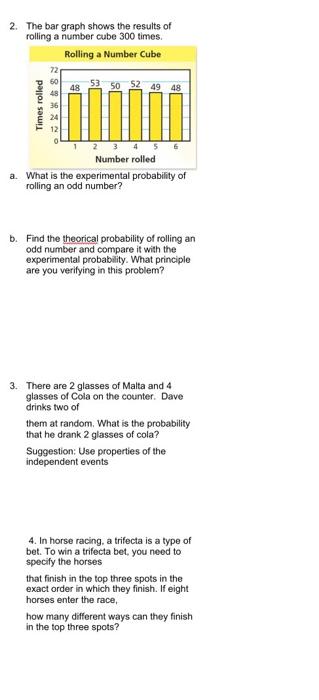 Solved 2. The bar graph shows the results of rolling a | Chegg.com