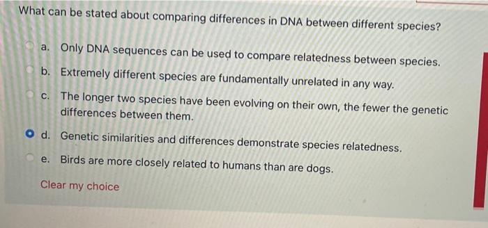 Solved What can be stated about comparing differences in DNA | Chegg.com