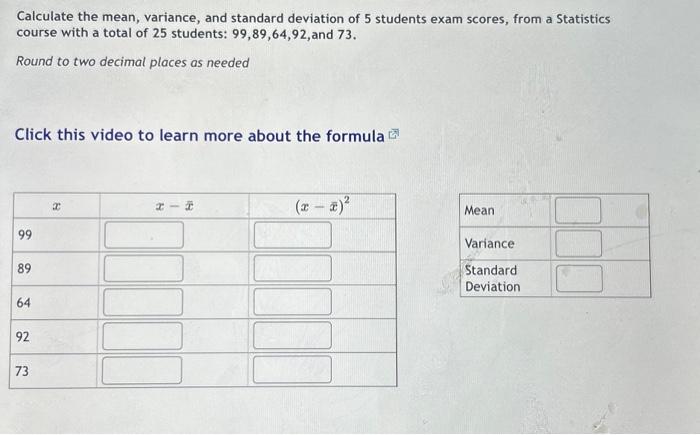 Solved Calculate the mean, variance, and standard deviation | Chegg.com