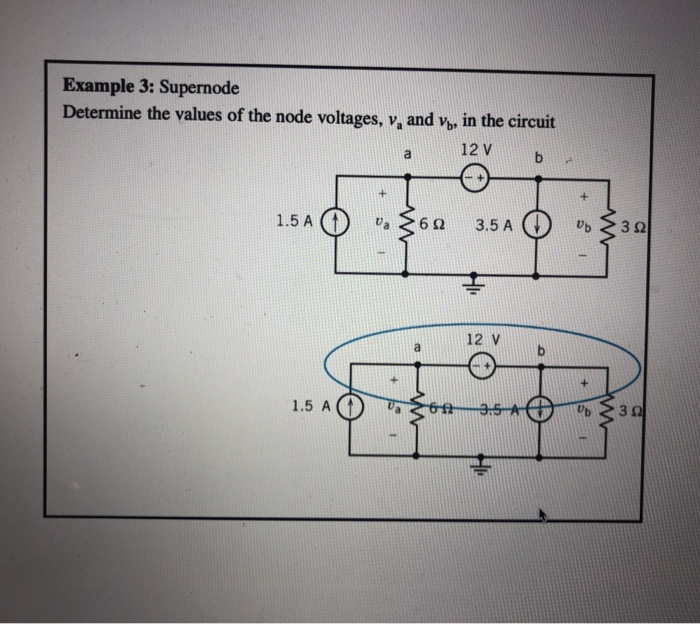 Solved Example 3: Supernode Determine the values of the node | Chegg.com