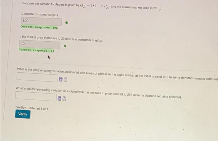 Solved Suppose the demand for Apples is given by QA = 186 - | Chegg.com
