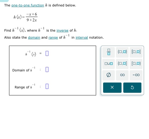 Solved The one-to-one function h is ﻿defined | Chegg.com