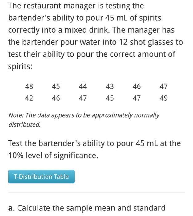 Solved The restaurant manager is testing the bartender's | Chegg.com