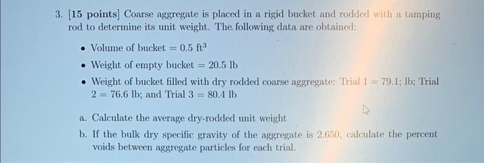 Solved [15 points] Coarse aggregate is placed in a rigid | Chegg.com