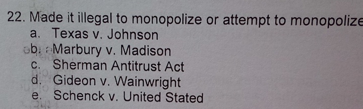 Solved Made it illegal to monopolize or attempt to | Chegg.com