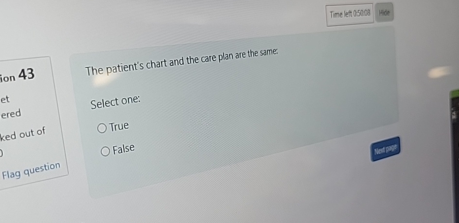 Solved Time left 0.50:08HideThe patient's chart and the care | Chegg.com