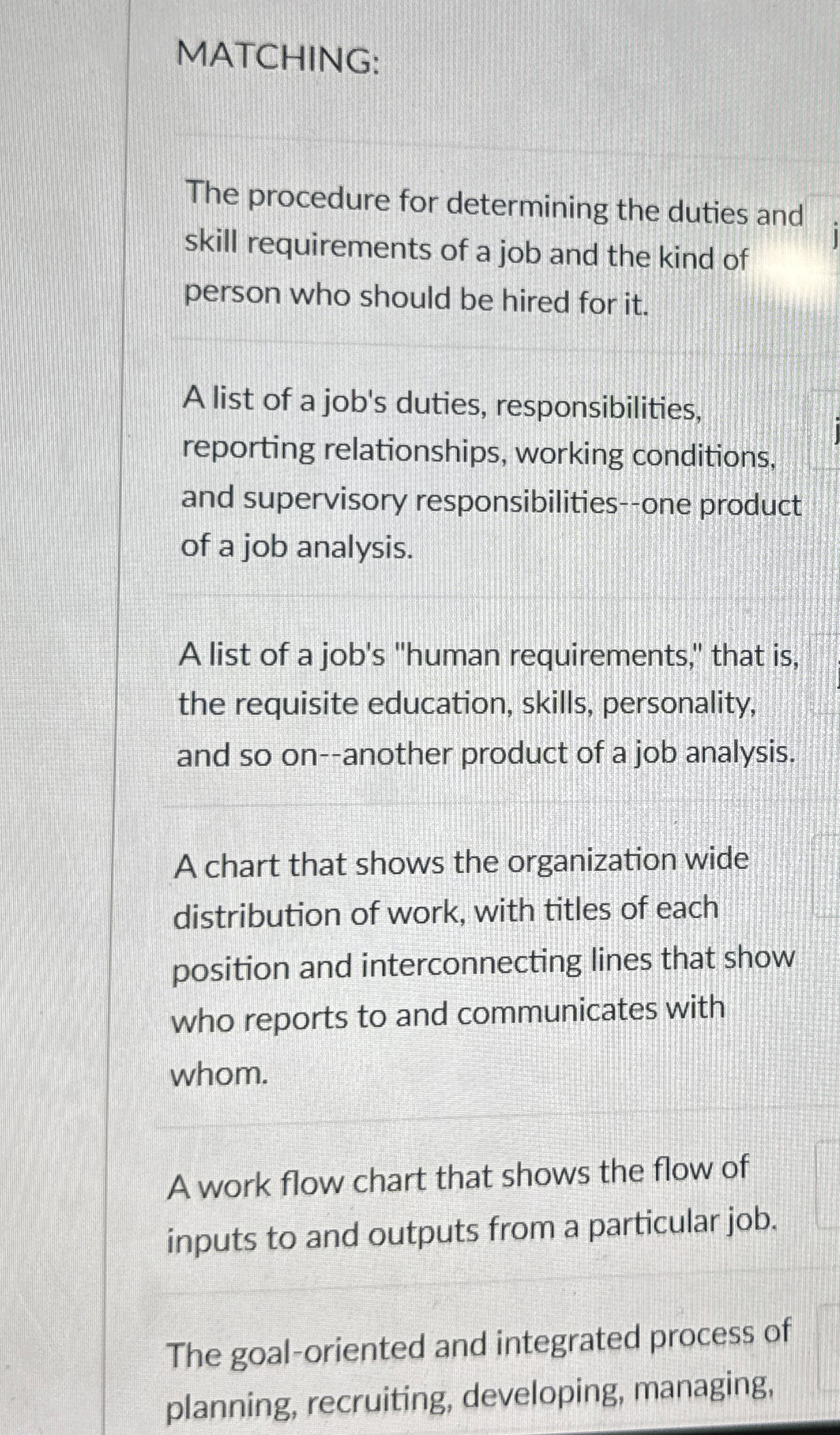 Solved MATCHING:The procedure for determining the duties and | Chegg.com
