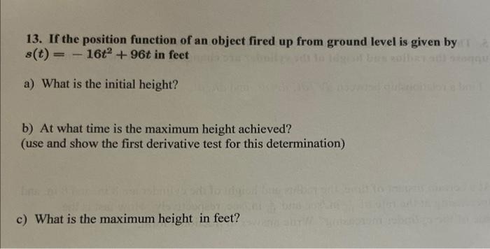 Solved 13. If the position function of an object fired up | Chegg.com