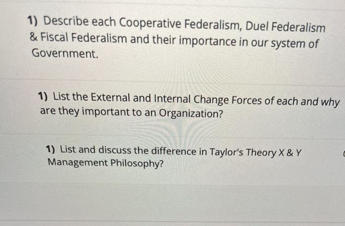 Solved 1) Describe each Cooperative Federalism, Duel | Chegg.com