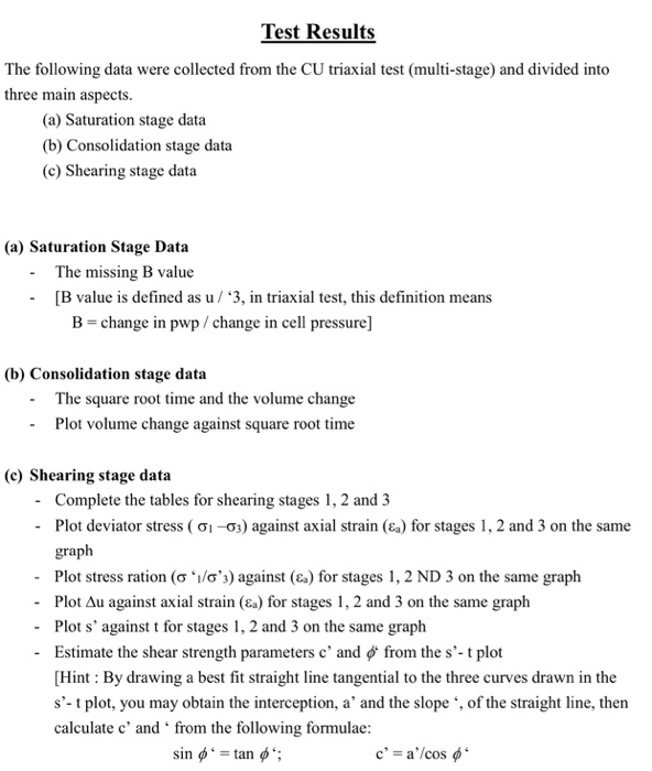 Test Results The following data were collected from | Chegg.com