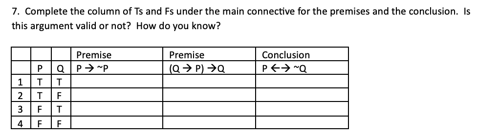 Complete the column of Ts and Fs under the main | Chegg.com