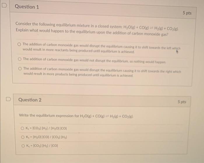 Solved Consider the following equilibrium mixture in a | Chegg.com